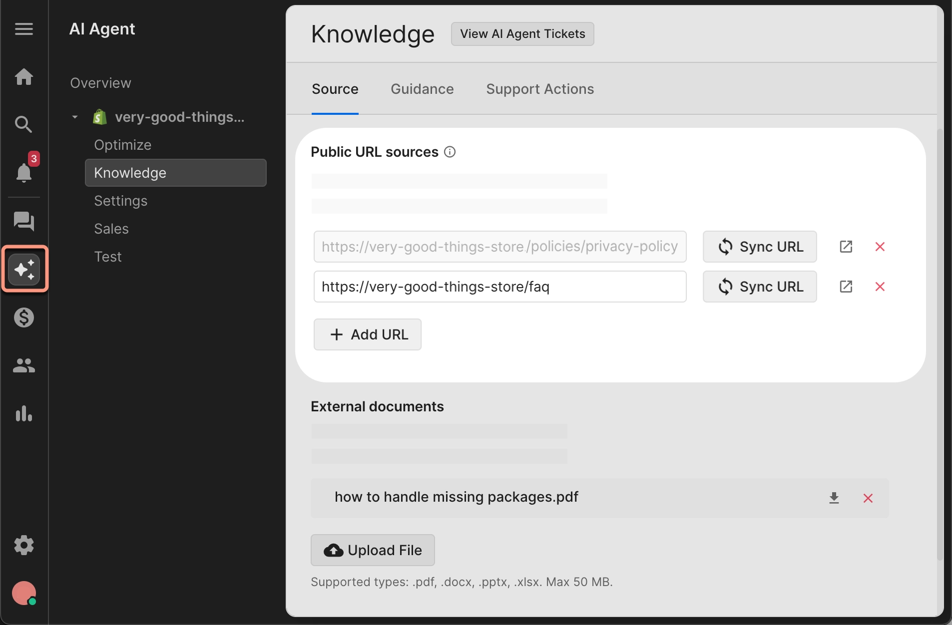 Onboard AI Agent with knowledge sources
